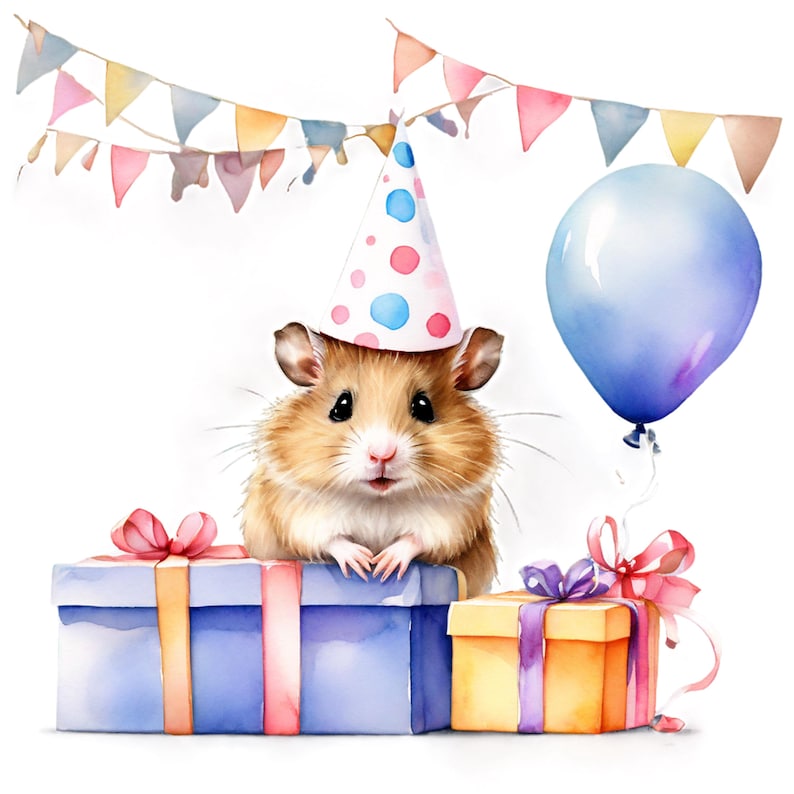16 PNG Watercolour Hamster Birthday Celebration Balloon, Animal Clipart ...
