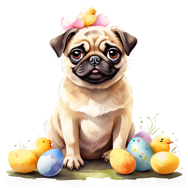 22 PNG Watercolour Pug Dog Easter Egg Celebration, Animal Clipart ...