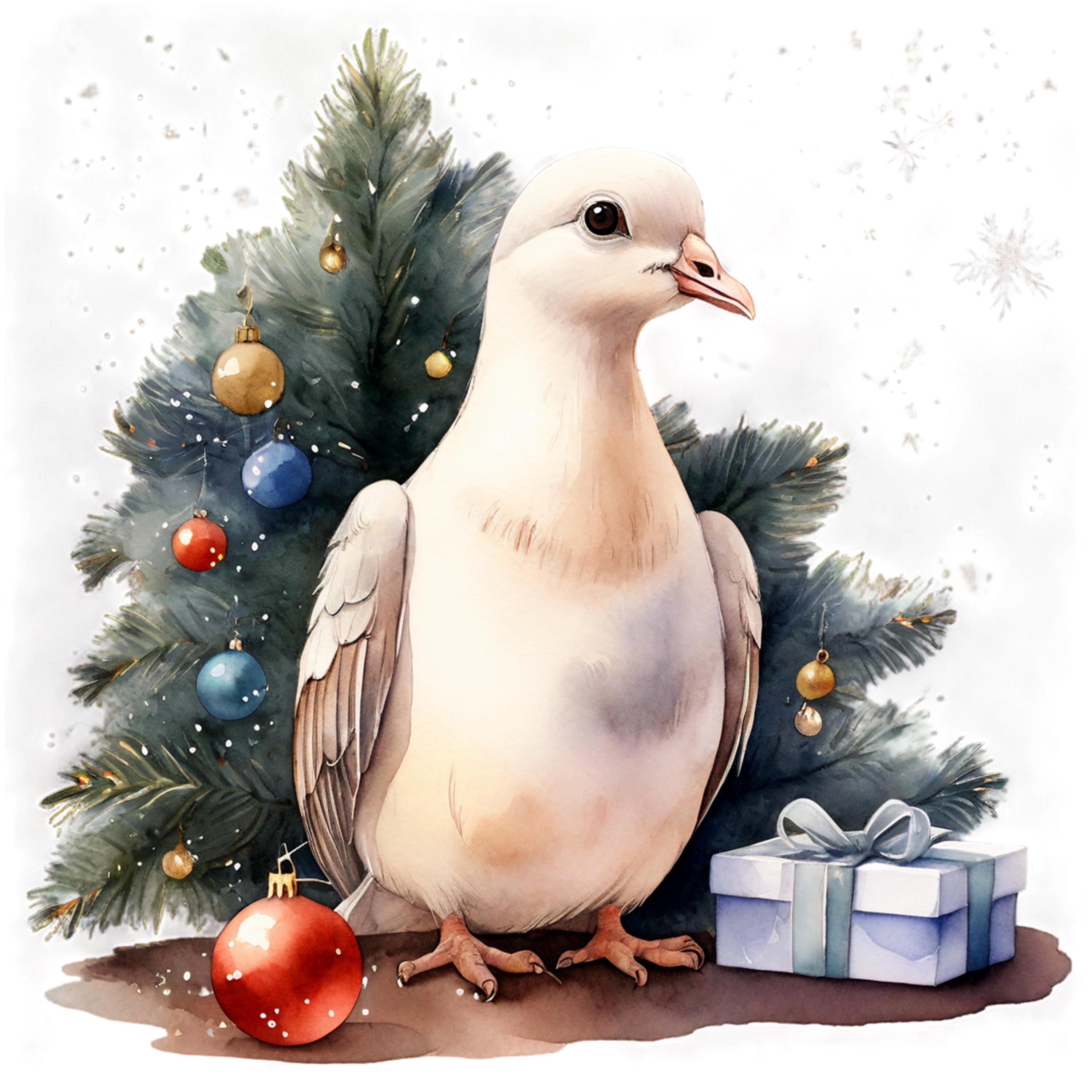 37 PNG Watercolour Cute Dove With Christmas Tree, Clipart Bundle ...