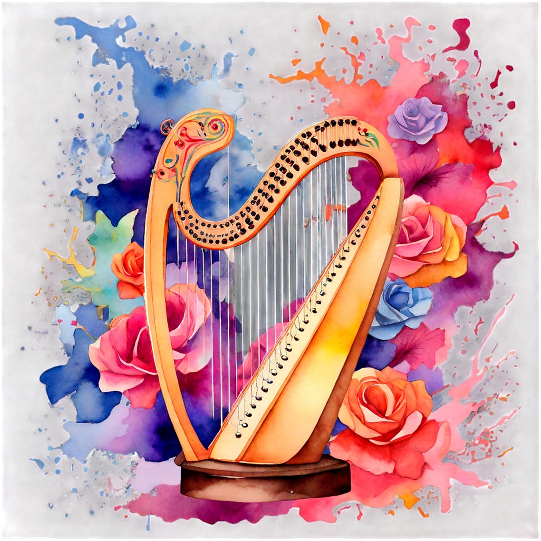 10 PNG Watercolour Harp With Splash Art, Musical Instrument Clipart ...