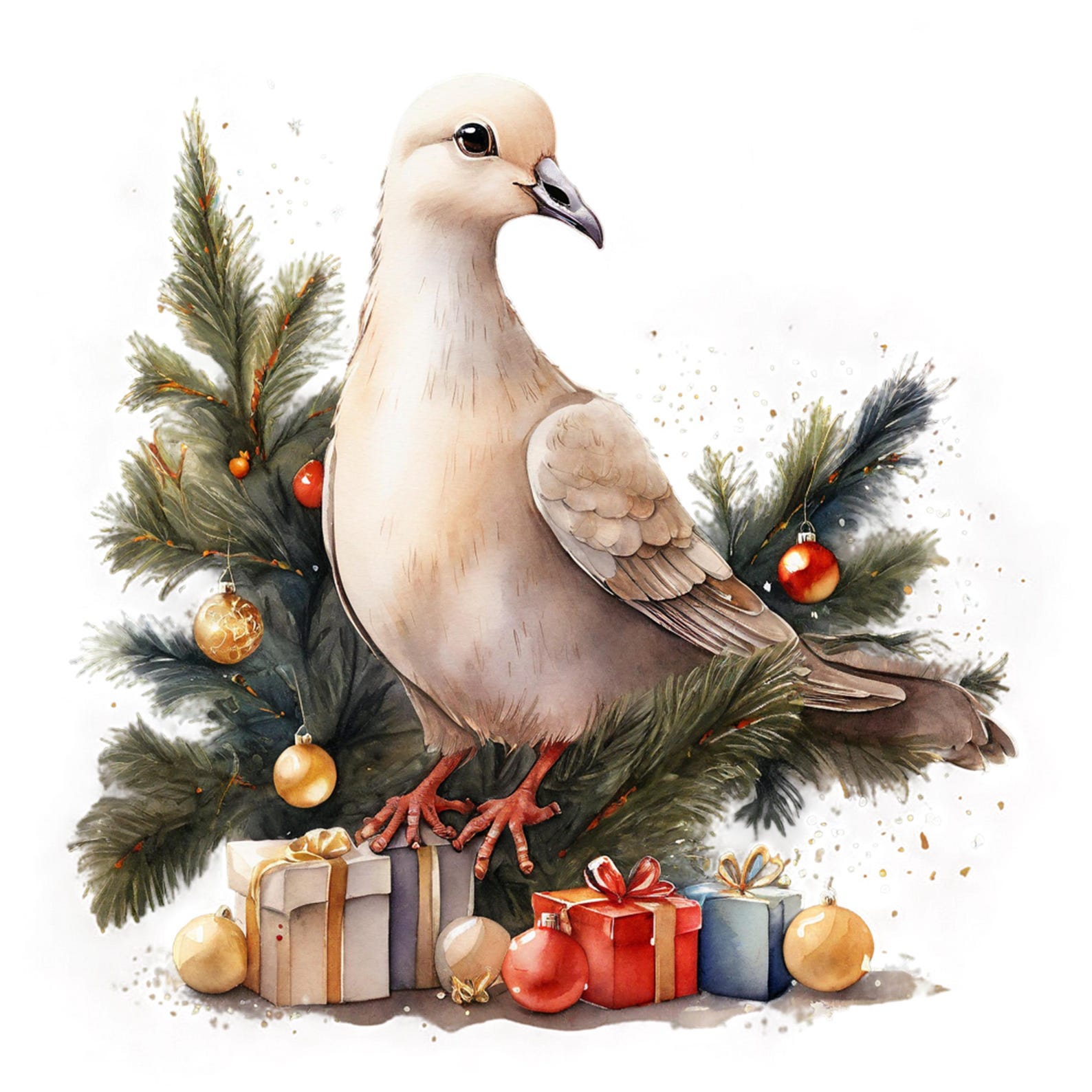 37 PNG Watercolour Cute Dove With Christmas Tree, Clipart Bundle ...