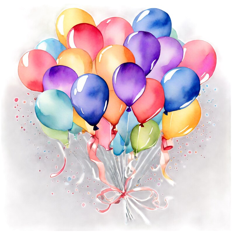 31 PNG Watercolour Colourful Party Birthday Balloon Clipart, Birthday ...