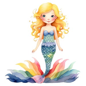 23 PNG Watercolour Colourful Mermaid, Sea Clipart, Clipart Bundle, Arts ...