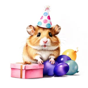 16 PNG Watercolour Hamster Birthday Celebration Balloon, Animal Clipart ...