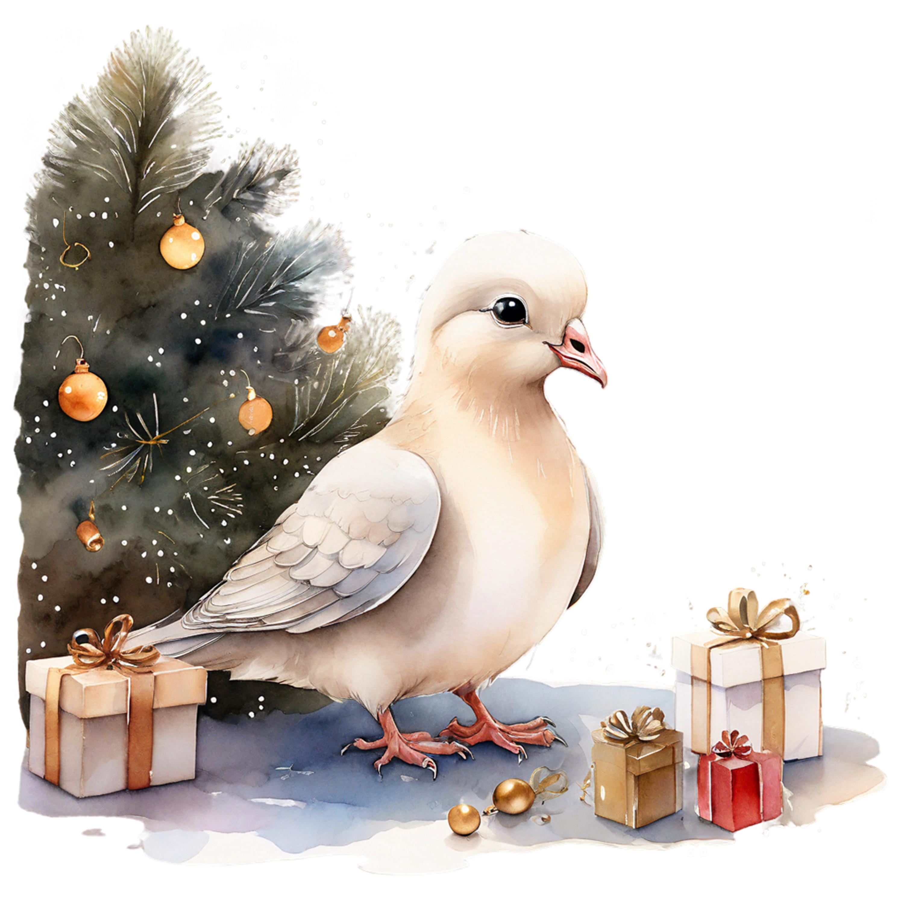 37 PNG Watercolour Cute Dove With Christmas Tree, Clipart Bundle ...