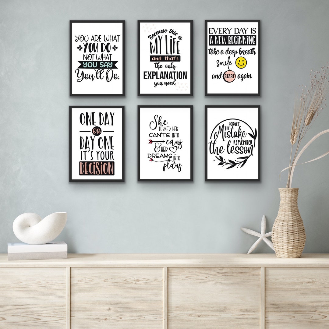 Inspirational Quotes Wall Art Set of 6 - Office Wall Decor - Positive ...