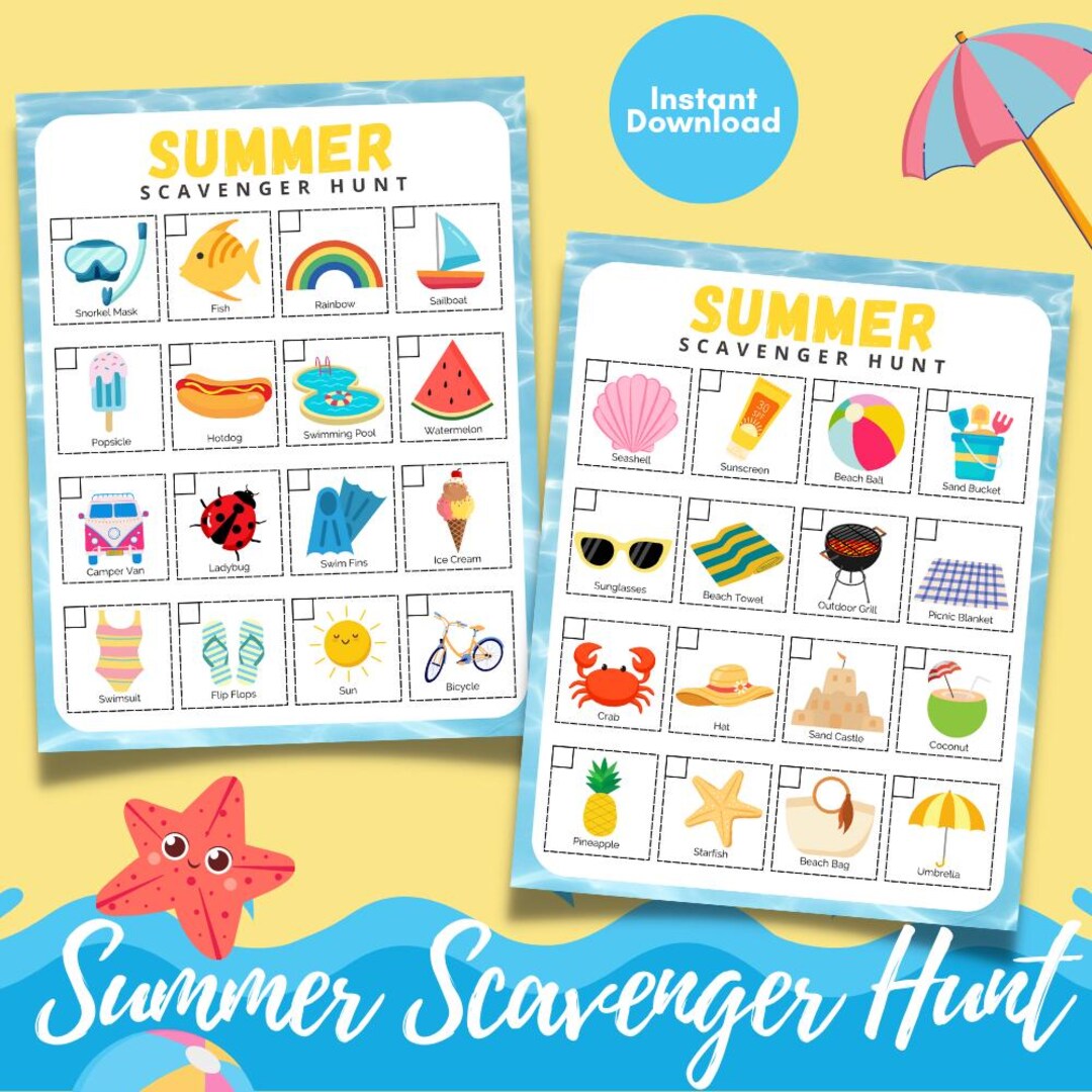 Summer Games, Scavenger Hunt & Colouring Page Activities Kids - Fun for ...