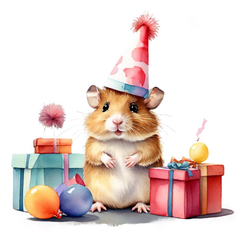 16 PNG Watercolour Hamster Birthday Celebration Balloon, Animal Clipart ...