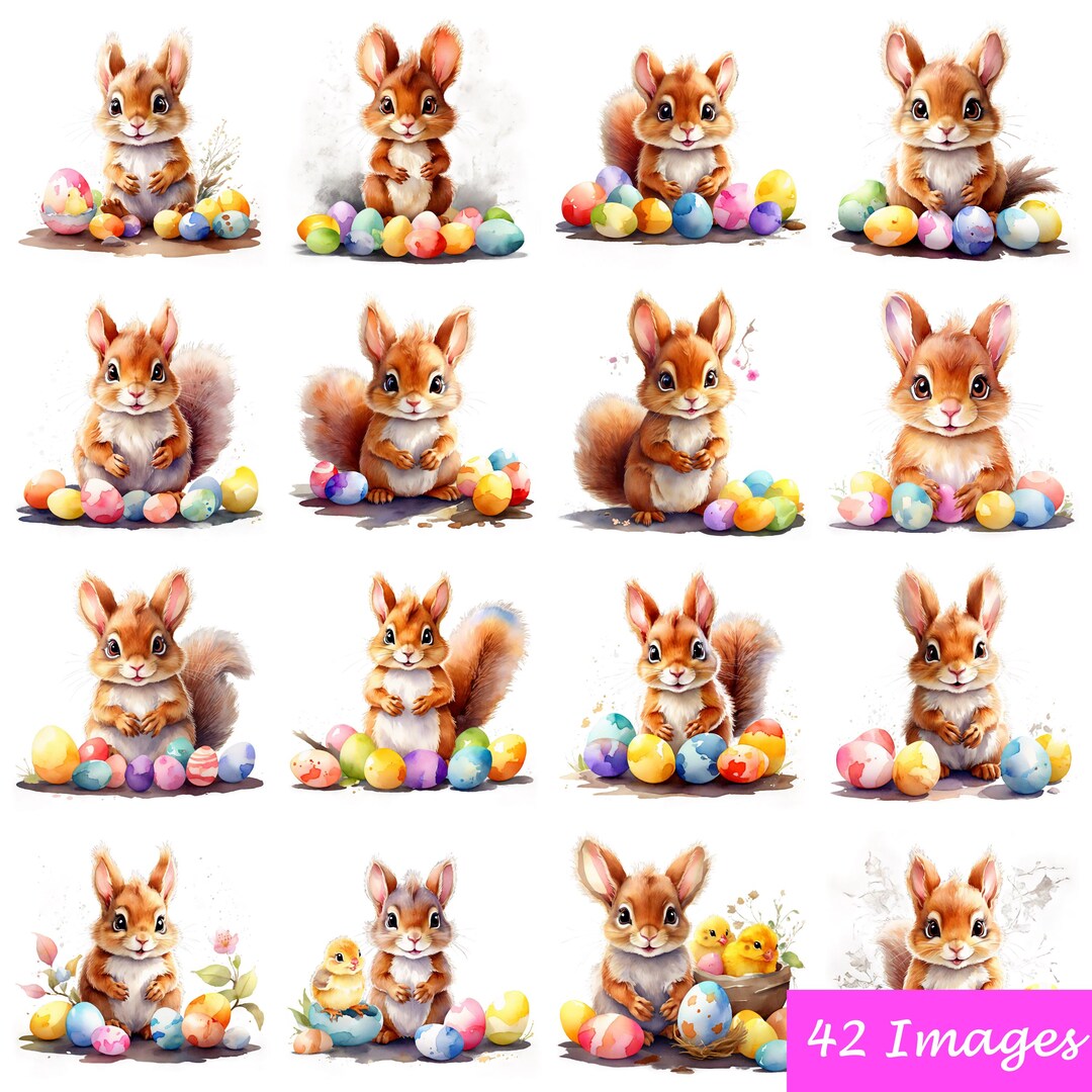 42 PNG Watercolour Squirrel Easter Egg, Animal Clipart, Clipart Bundle ...