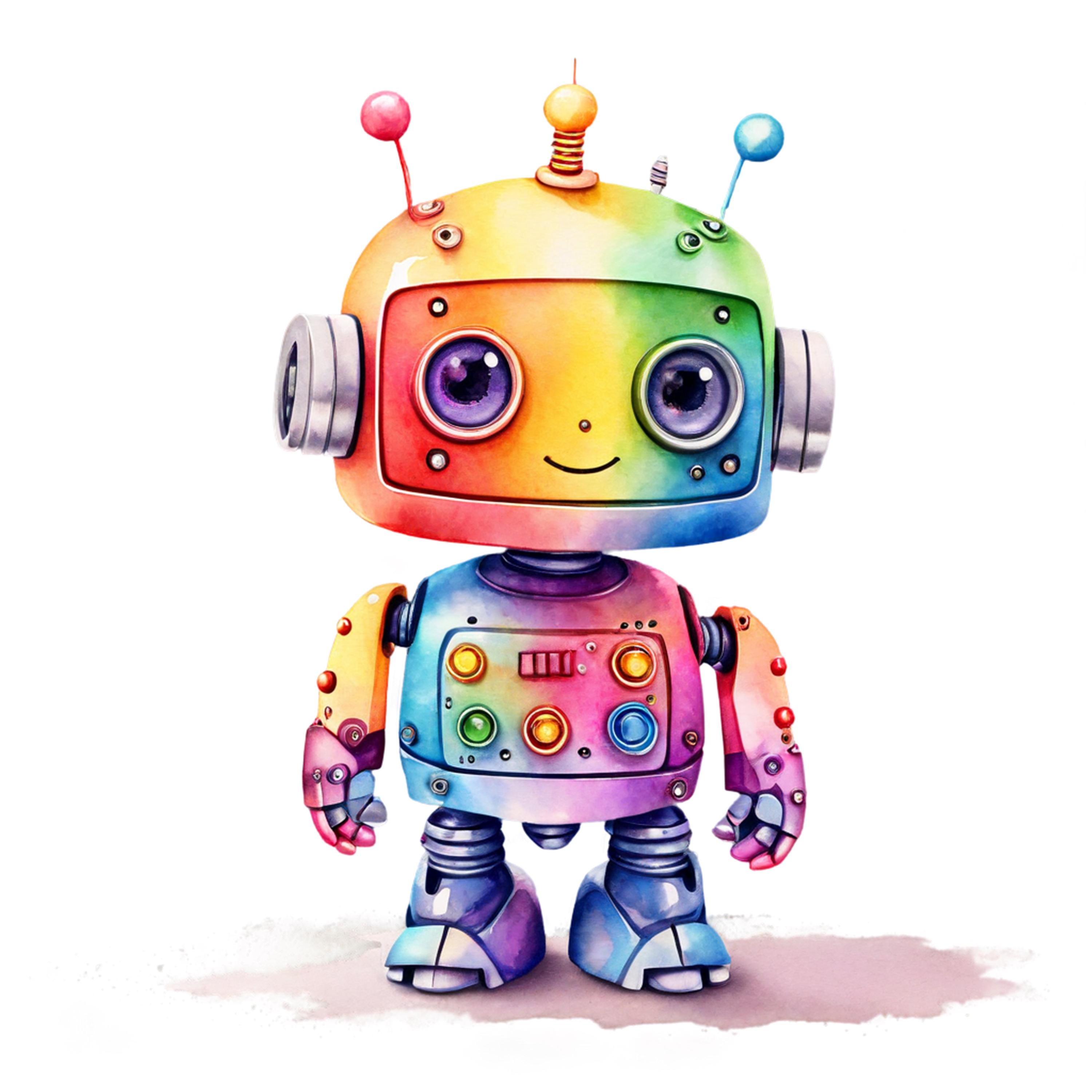 Rainbow Robot Clipart Bundle - 30 PNG Watercolour Robots for ...