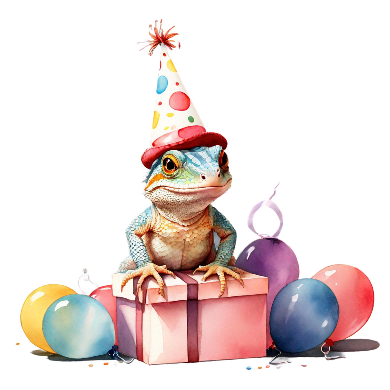 20 PNG Watercolour Cute Lizard Birthday Celebration With Balloons ...