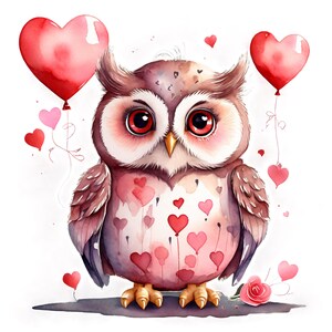 52 PNG Watercolour Owl Valentines Clipart, Animal Clipart, Clipart ...