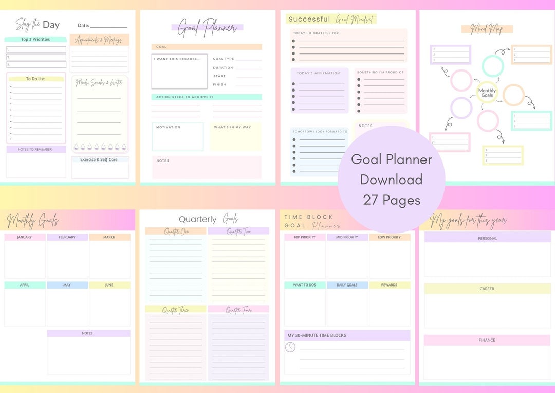Goal Planner Bundle, Mind Map, New Year, Daily, Monthly, Quarterly ...