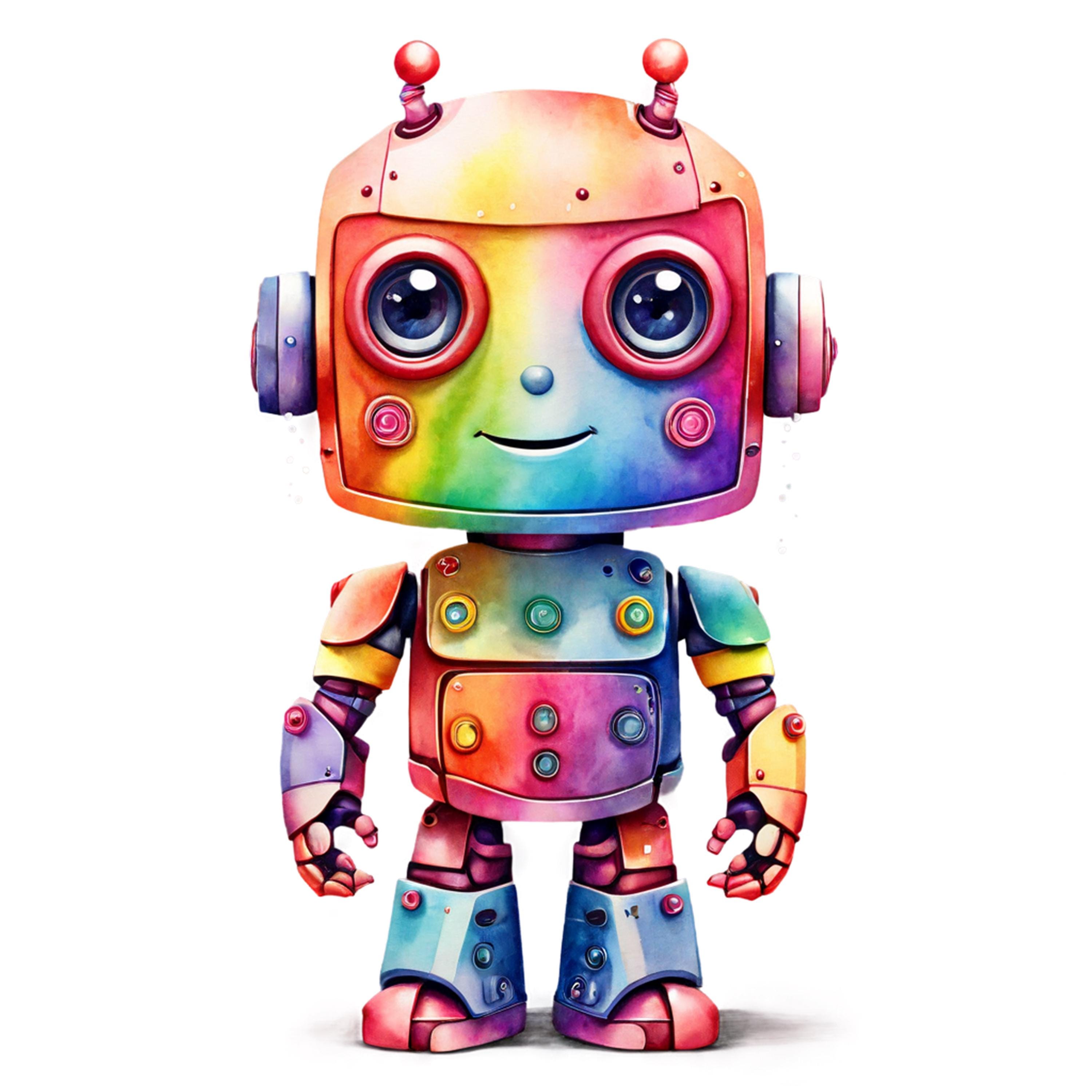 Rainbow Robot Clipart Bundle - 30 PNG Watercolour Robots for ...