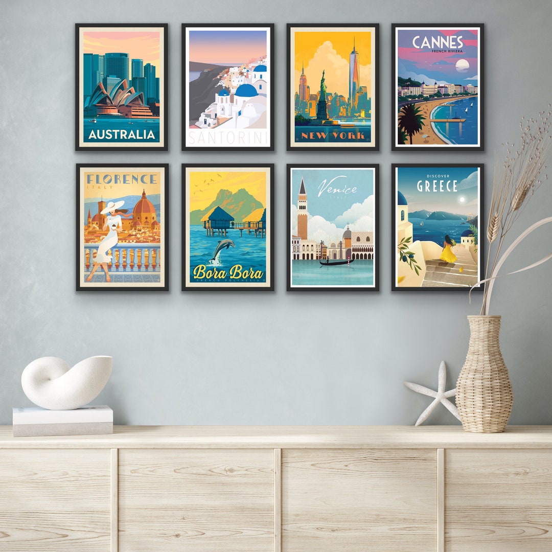World Landmarks Abstract Art Prints Set of 8, Travel Wall Art Decor ...