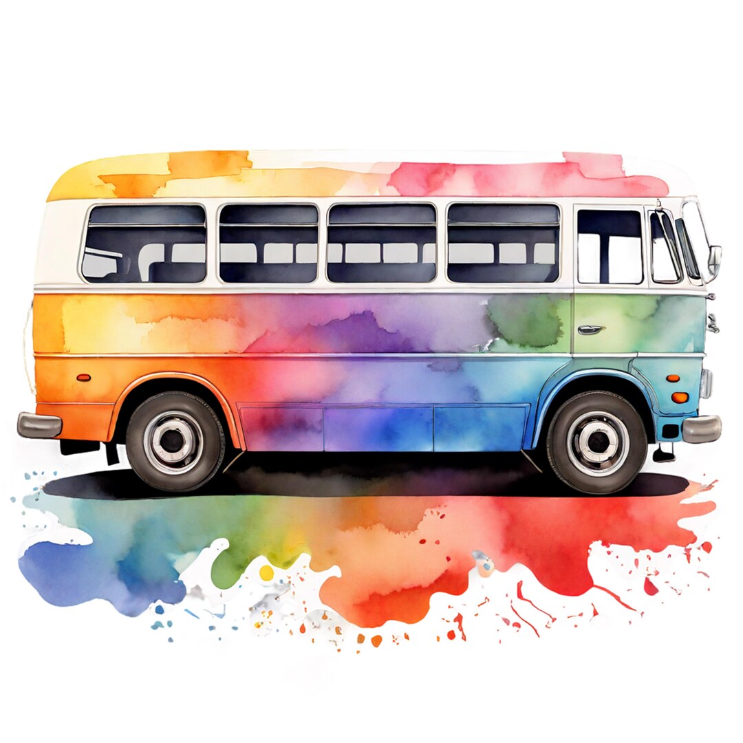 17 PNG Watercolour Bus With Splash Art, Transport Clipart, Clipart ...