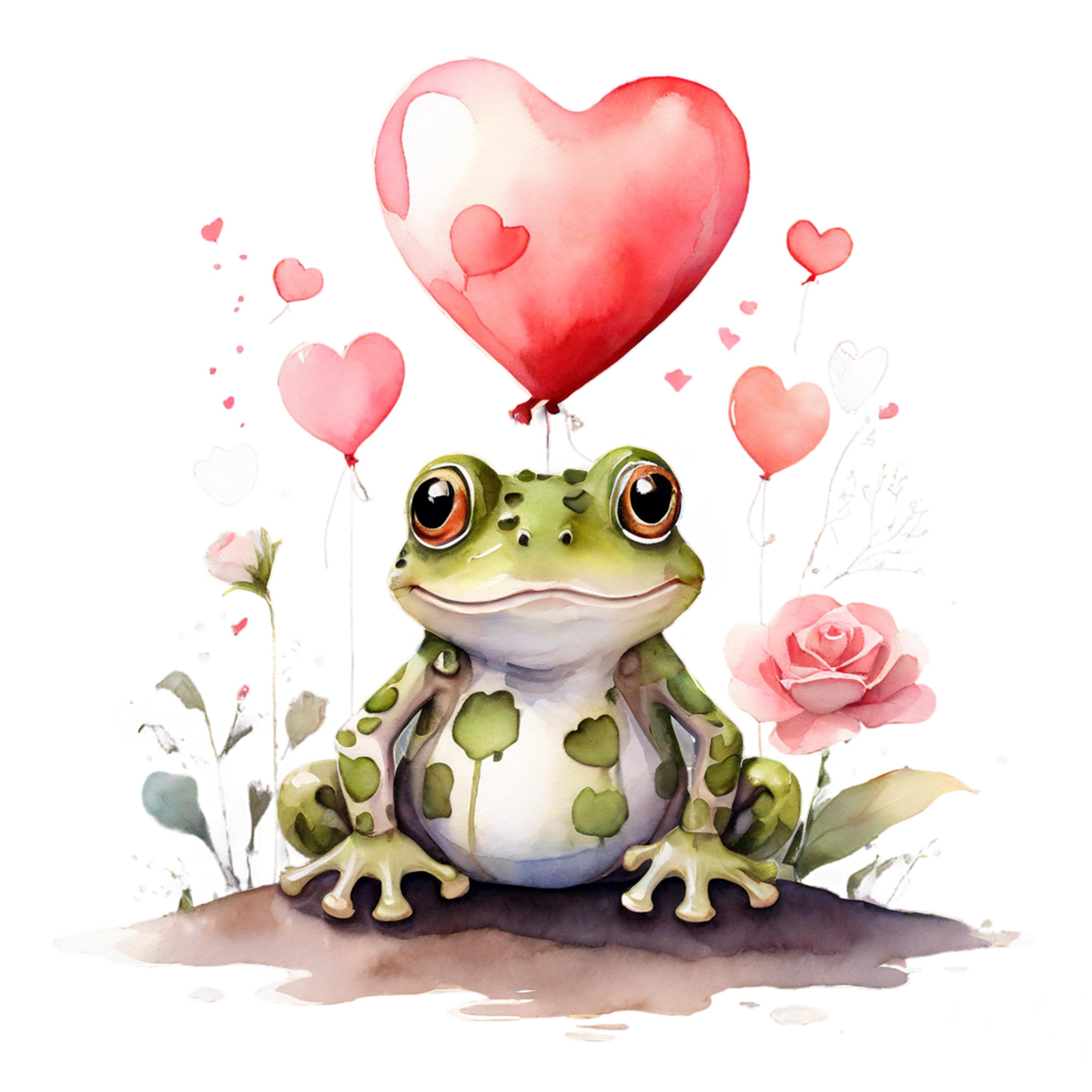 45 PNG Watercolour Frog Valentines, Animal Clipart, Clipart Bundle ...