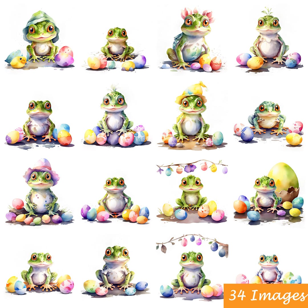 34 PNG Watercolour Cute Frog Easter Clipart, Animal Clipart, Clipart ...