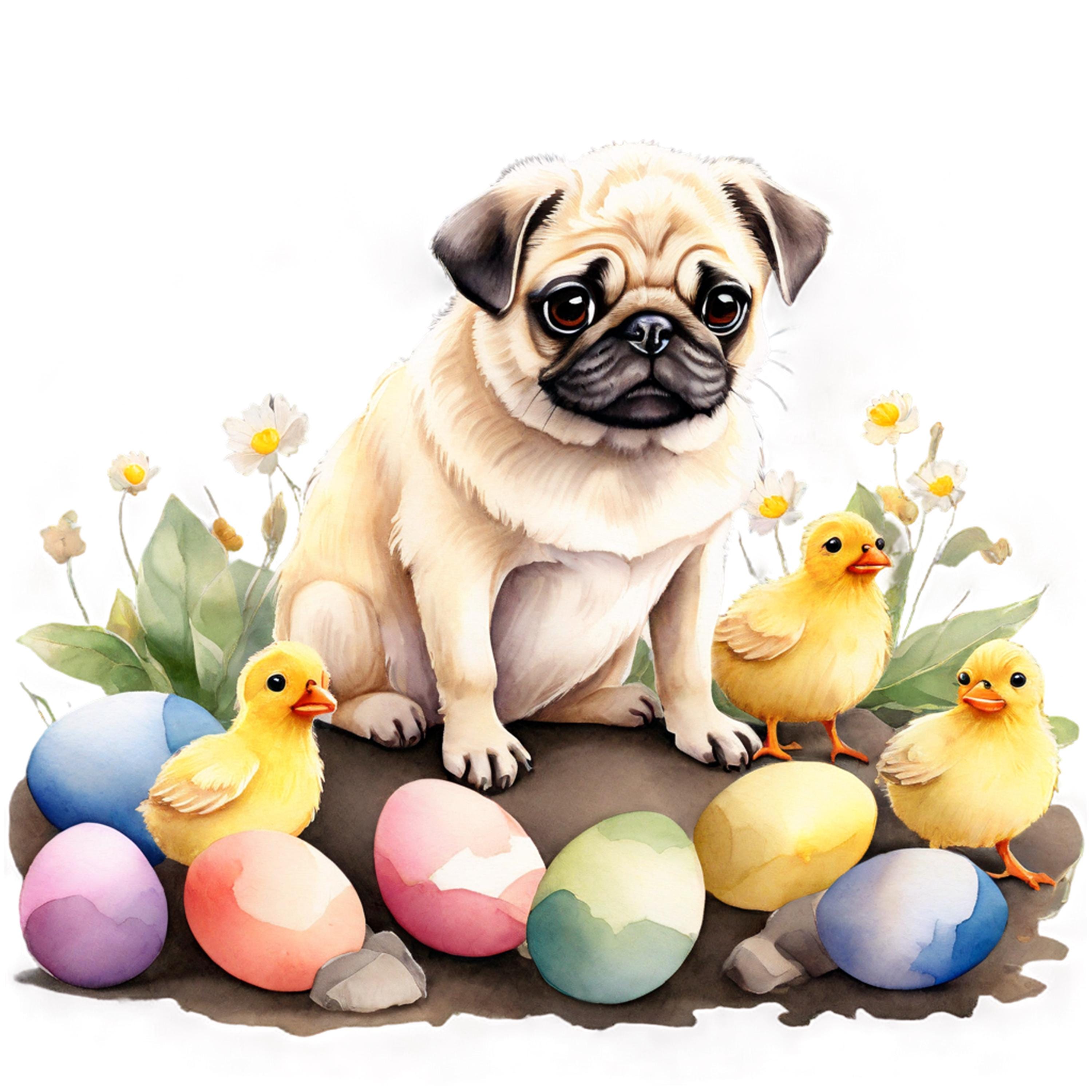 22 PNG Watercolour Pug Dog Easter Egg Celebration, Animal Clipart ...