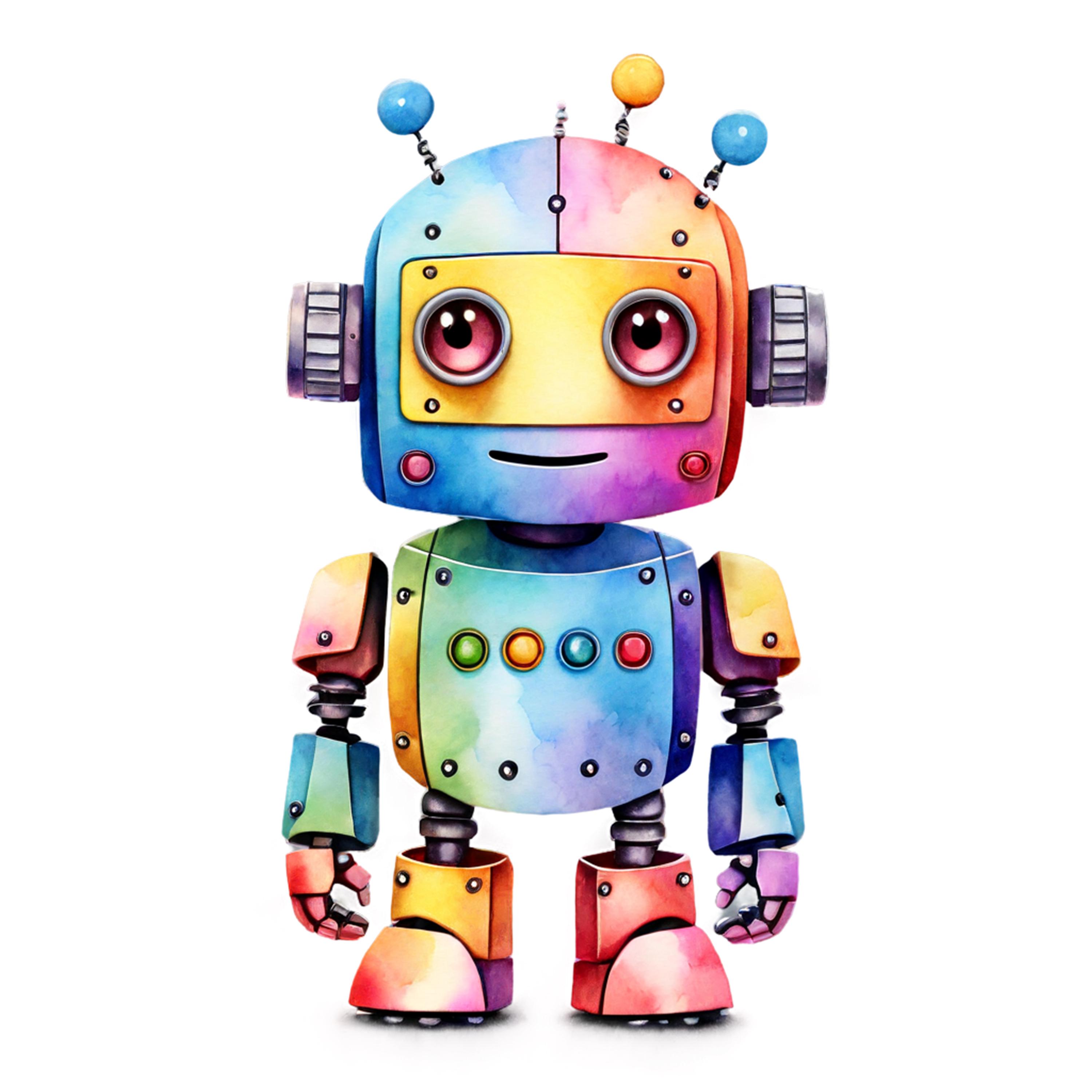 Rainbow Robot Clipart Bundle - 30 PNG Watercolour Robots for ...