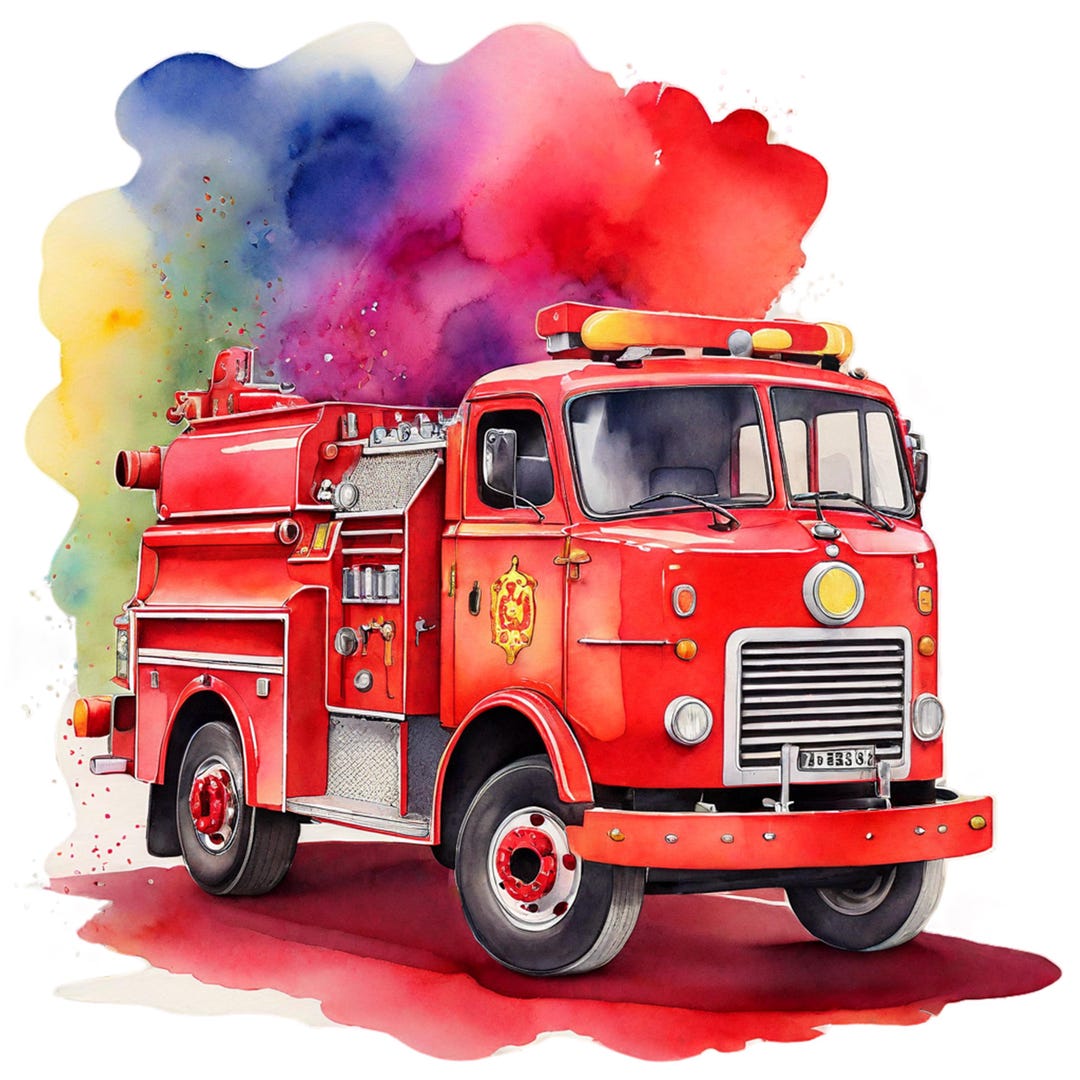 17 PNG Watercolour Fire Engine With Splash Art, Transport Clipart ...