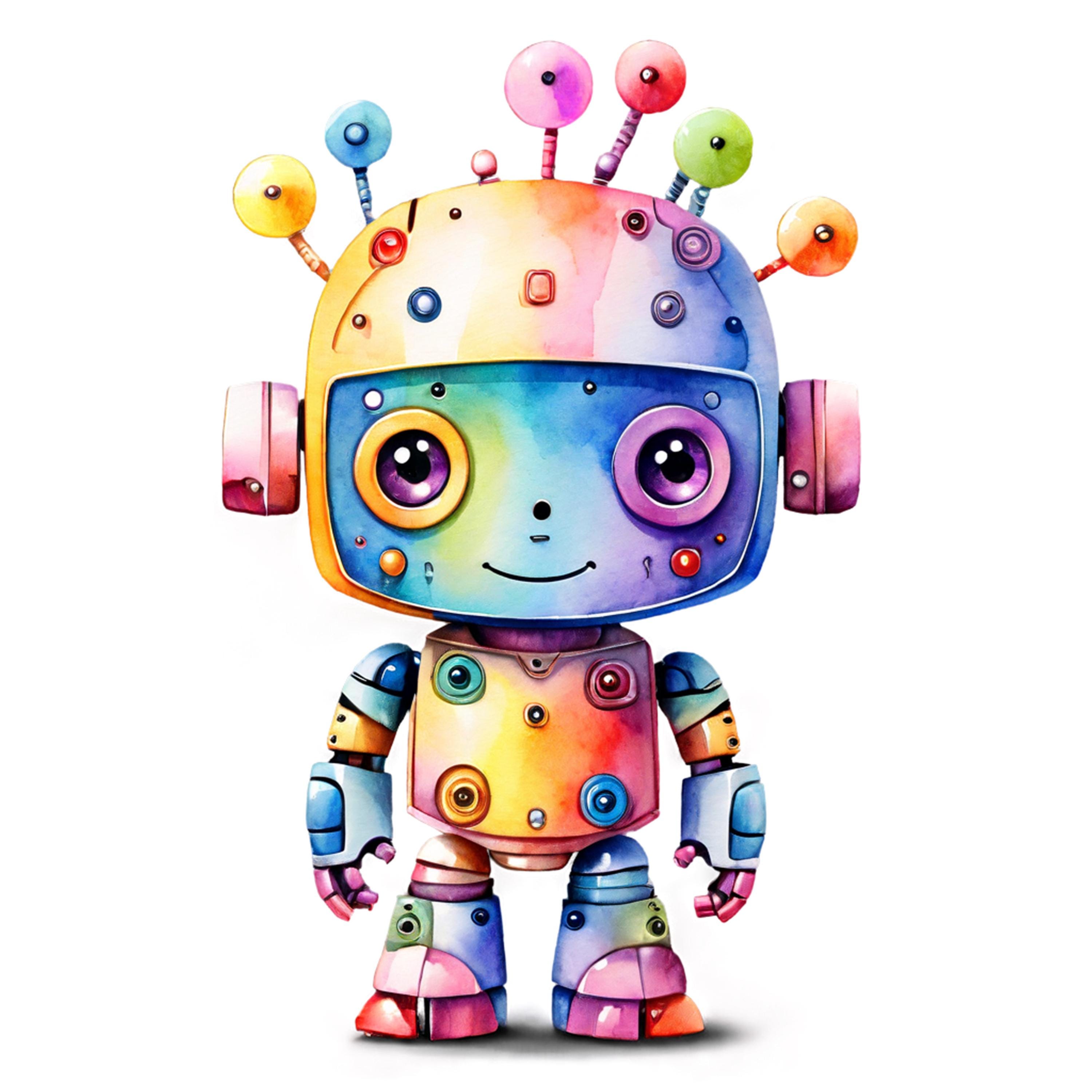 Rainbow Robot Clipart Bundle - 30 PNG Watercolour Robots for ...