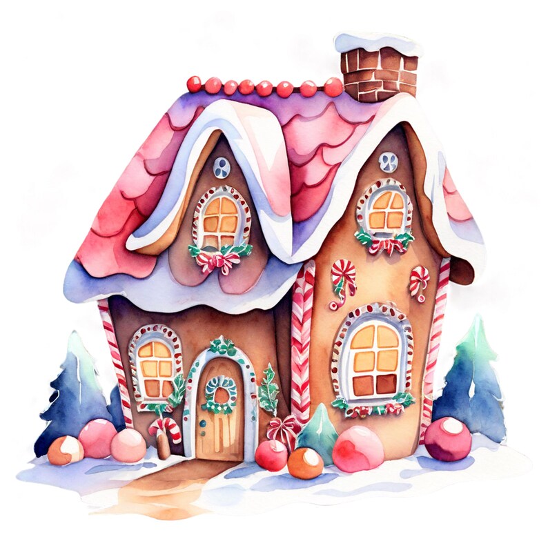 47 PNG Watercolour Christmas Gingerbread House, Xmas Clipart, Clipart ...
