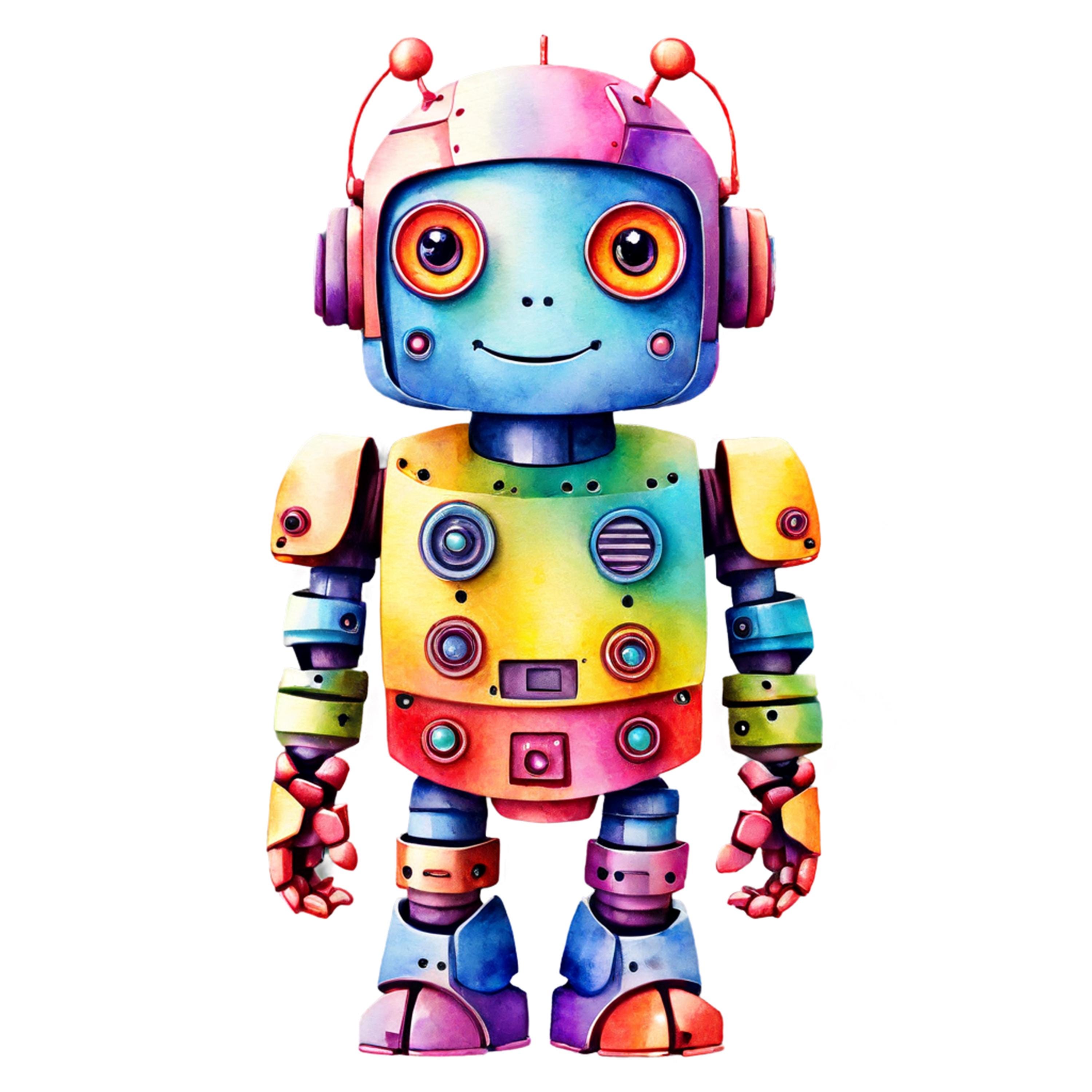 Rainbow Robot Clipart Bundle - 30 PNG Watercolour Robots for ...