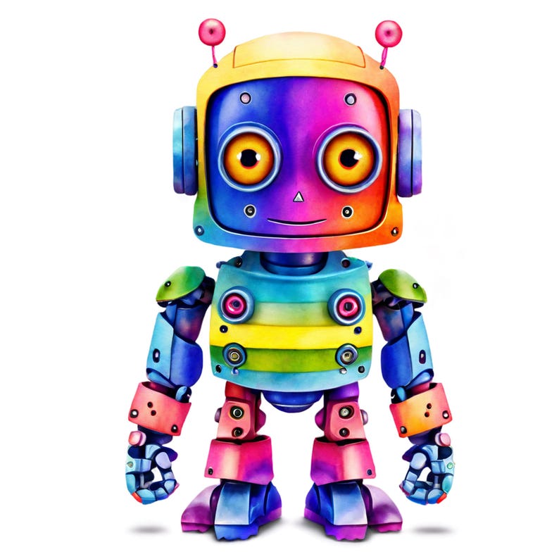 Rainbow Robot Clipart Bundle - 30 PNG Watercolour Robots for ...