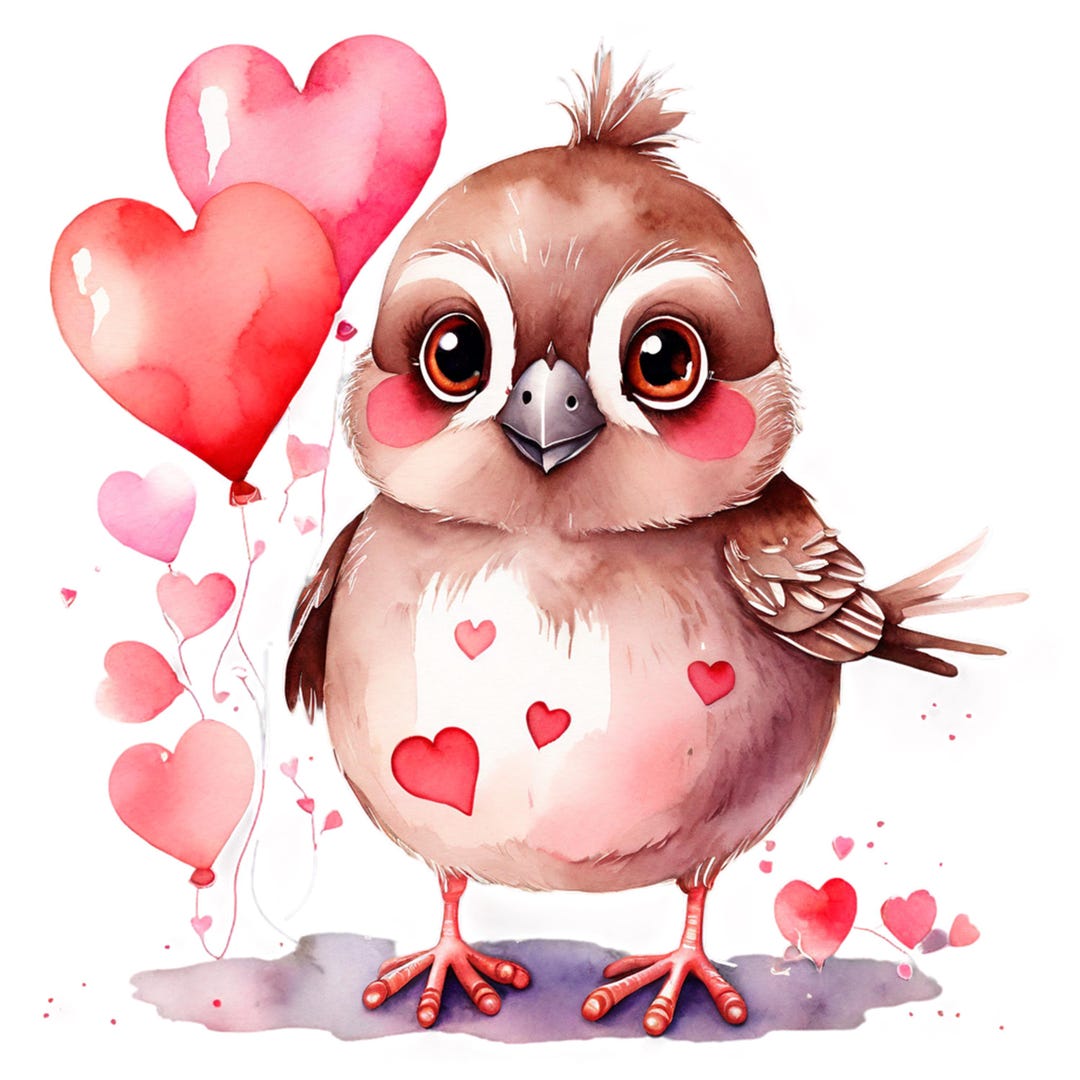 31 PNG Watercolour Cute Sparrow Valentines, Animal Clipart, Clipart Bundle, Instant Download ...