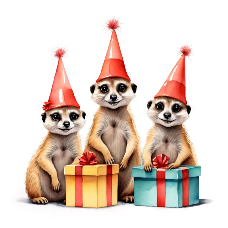 18 PNG Watercolour Cute Meerkat Birthday Celebration Balloon Present ...