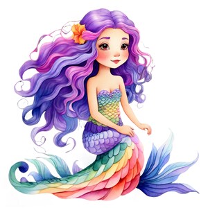 23 PNG Watercolour Colourful Mermaid, Sea Clipart, Clipart Bundle, Arts ...