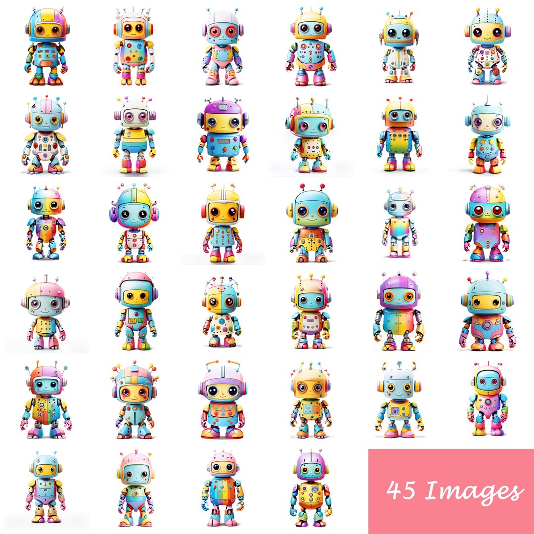 45 PNG Watercolour Funky Fun Robot, Bright Colours, Robot Clipart ...
