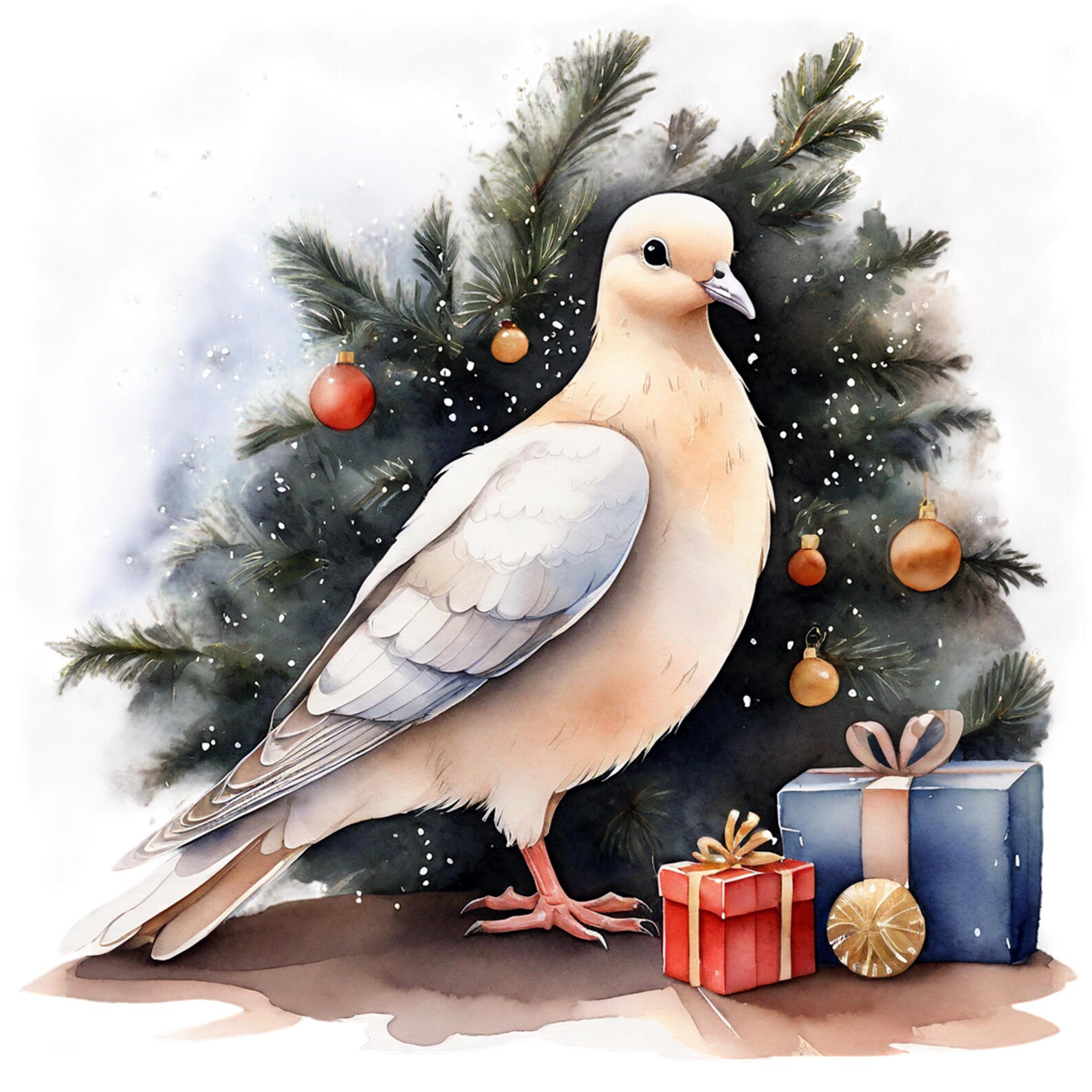 37 PNG Watercolour Cute Dove With Christmas Tree, Clipart Bundle ...