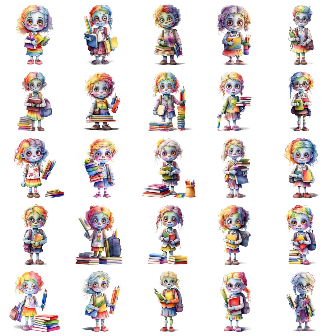 35 PNG Watercolour Back to School Zombie, Clipart Bundle, Gothic ...