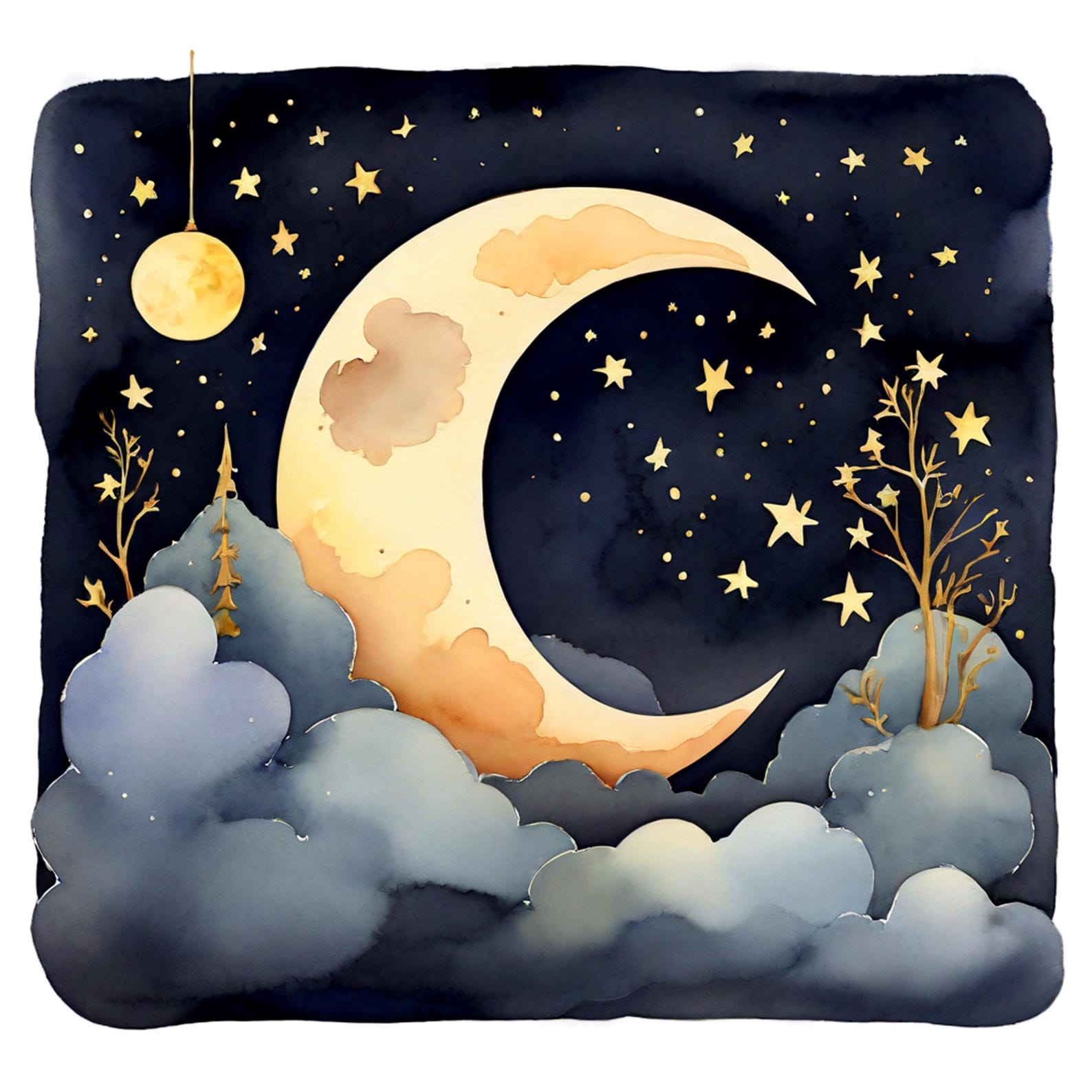21 PNG Watercolour Moonlight, Moon Clipart, Clipart Bundle, Night Sky ...