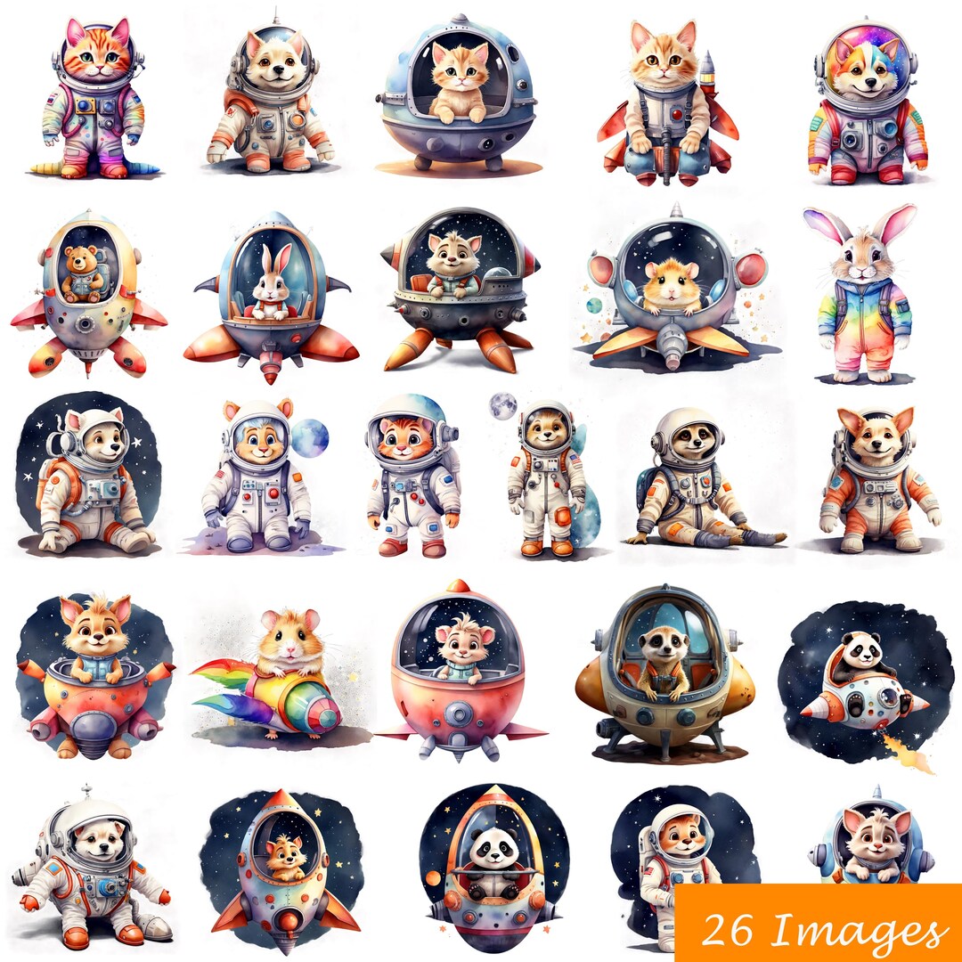 26 PNG Watercolour Animal Astronaut Clipart, Animal Clipart, Clipart ...