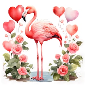 22 PNG Watercolour Flamingo Valentines, Animal Clipart, Clipart Bundle ...