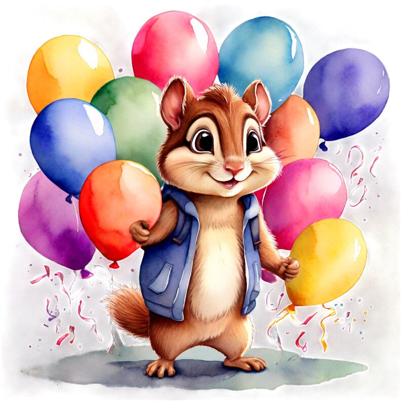 Watercolour Chipmunk Clipart - 16 PNG Birthday Celebration Images, Cute ...