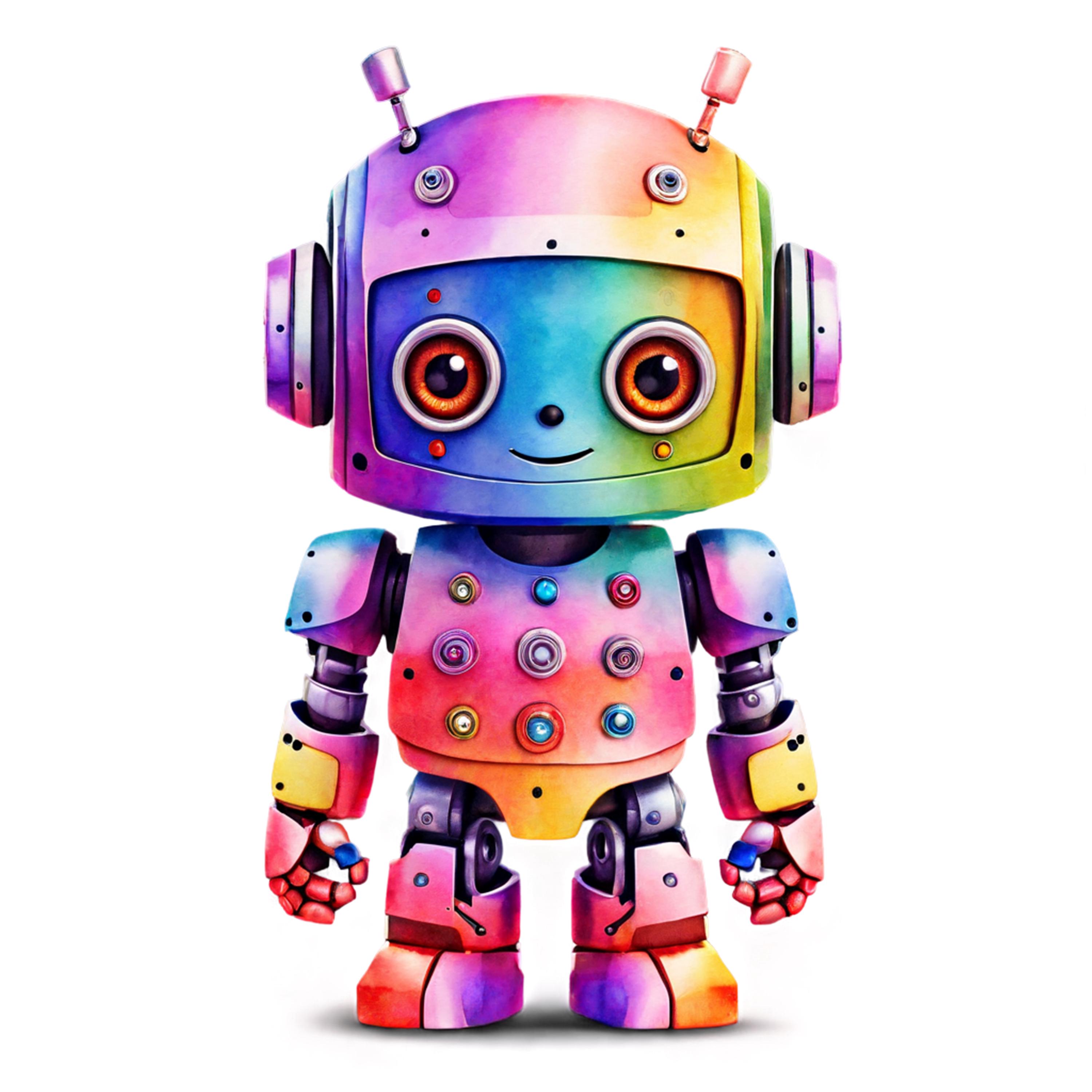 Rainbow Robot Clipart Bundle - 30 PNG Watercolour Robots for ...