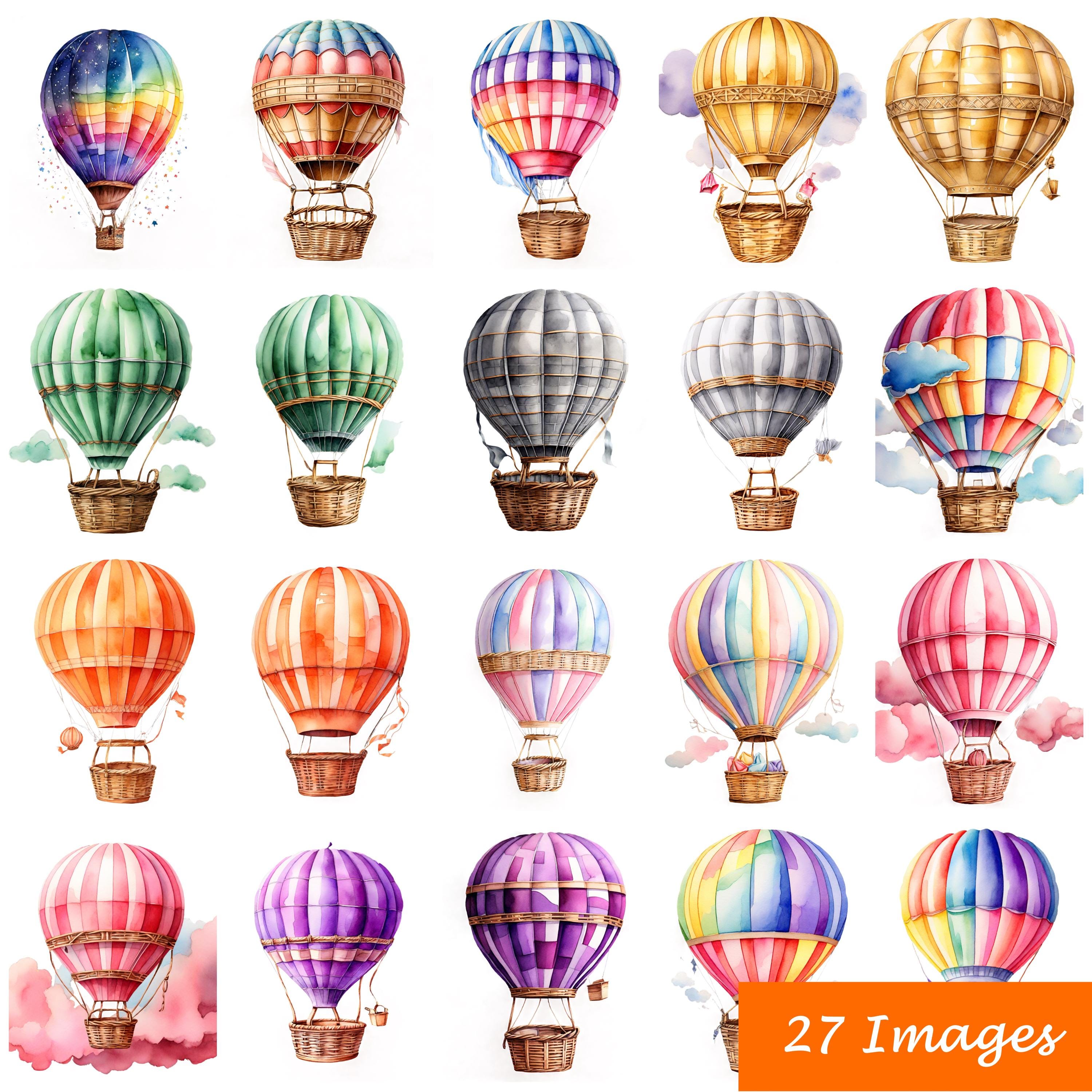 27 PNG Watercolour Colourful Hot Air Balloon, Nursery Clipart, Clipart ...