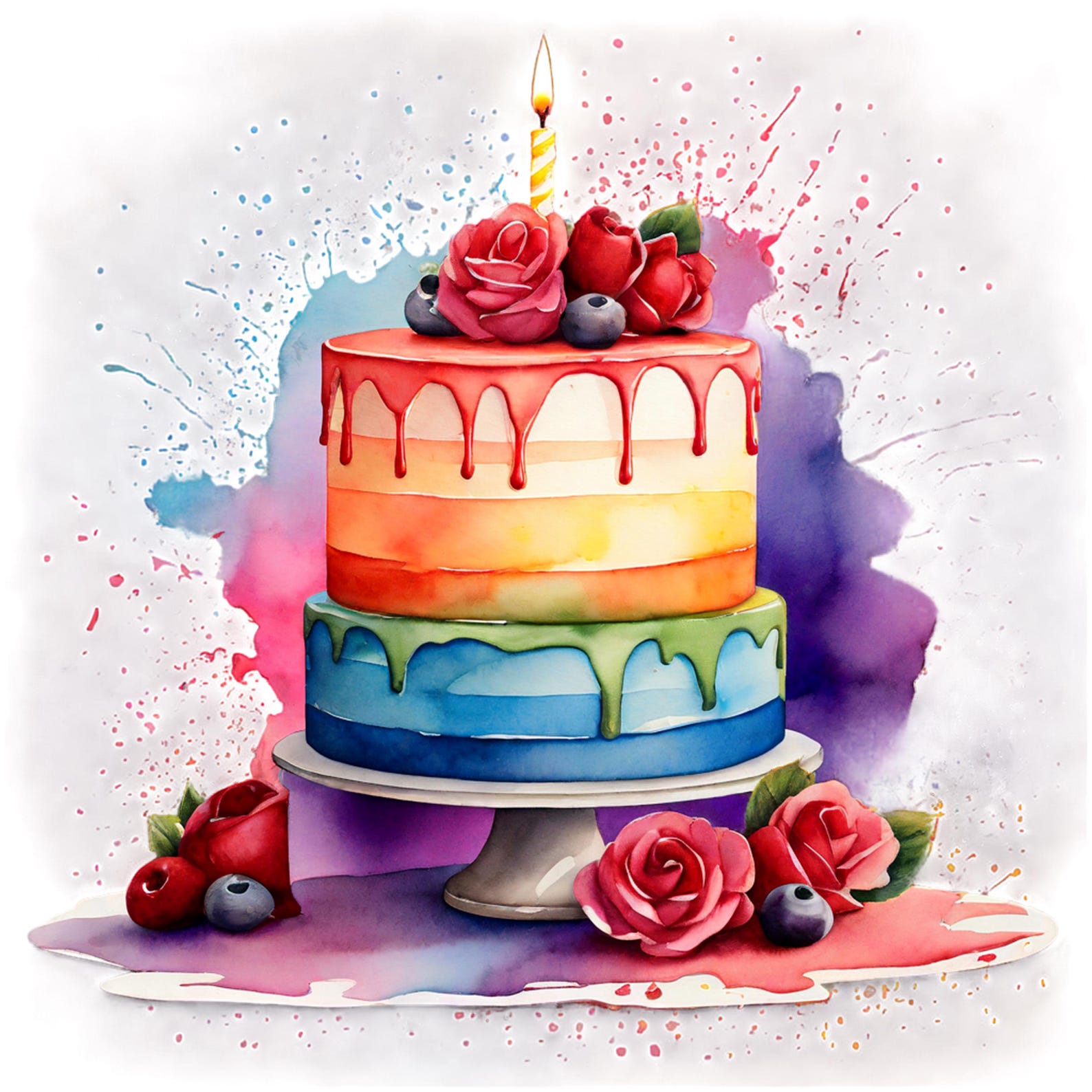 13 PNG Watercolour Birthday Cake With Splash Art, Baking Clipart ...