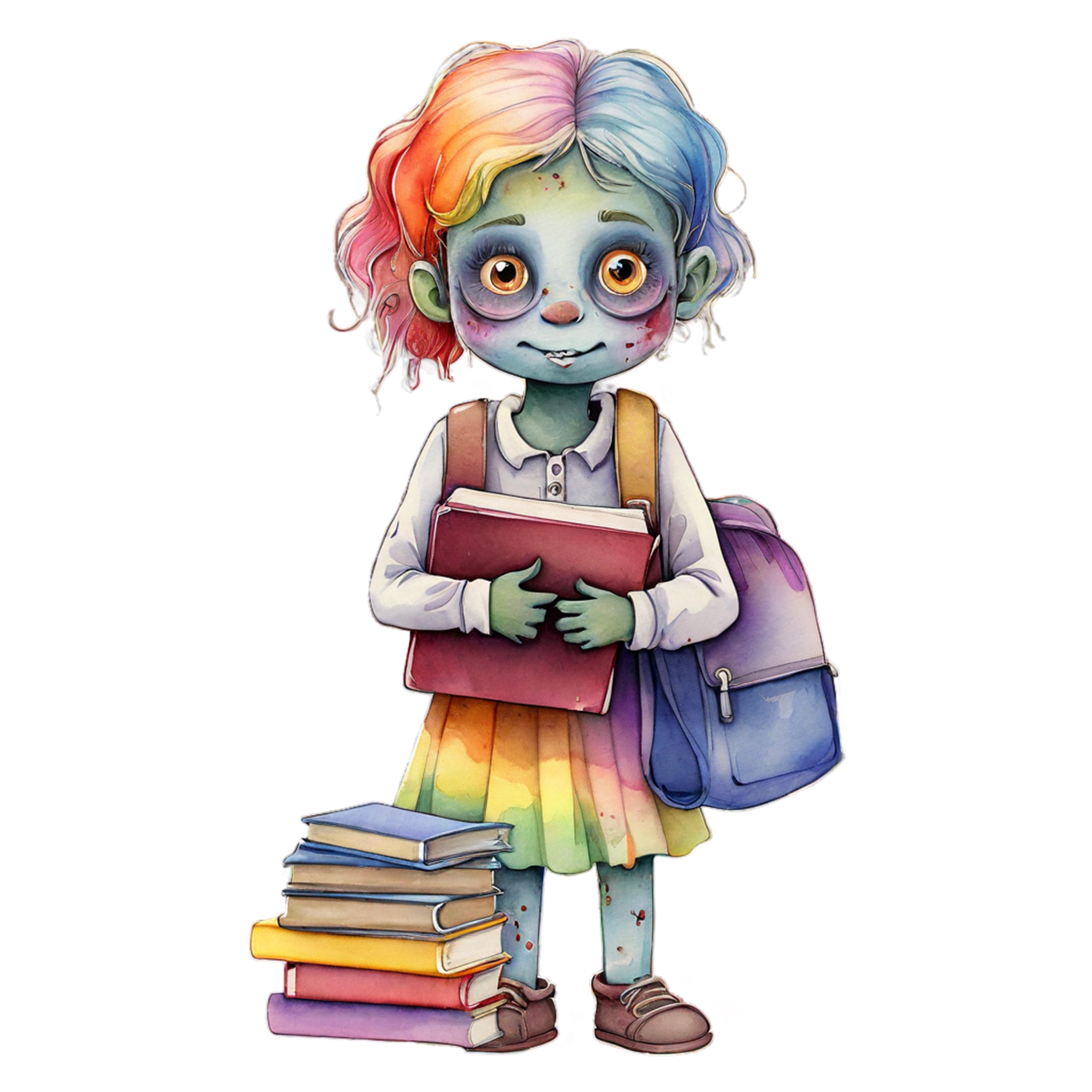35 PNG Watercolour Back to School Zombie Clipart, Clipart Bundle ...