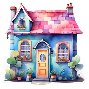 23 PNG Watercolour Cute Fun Rainbow Pastel Colourful House Home, Home ...
