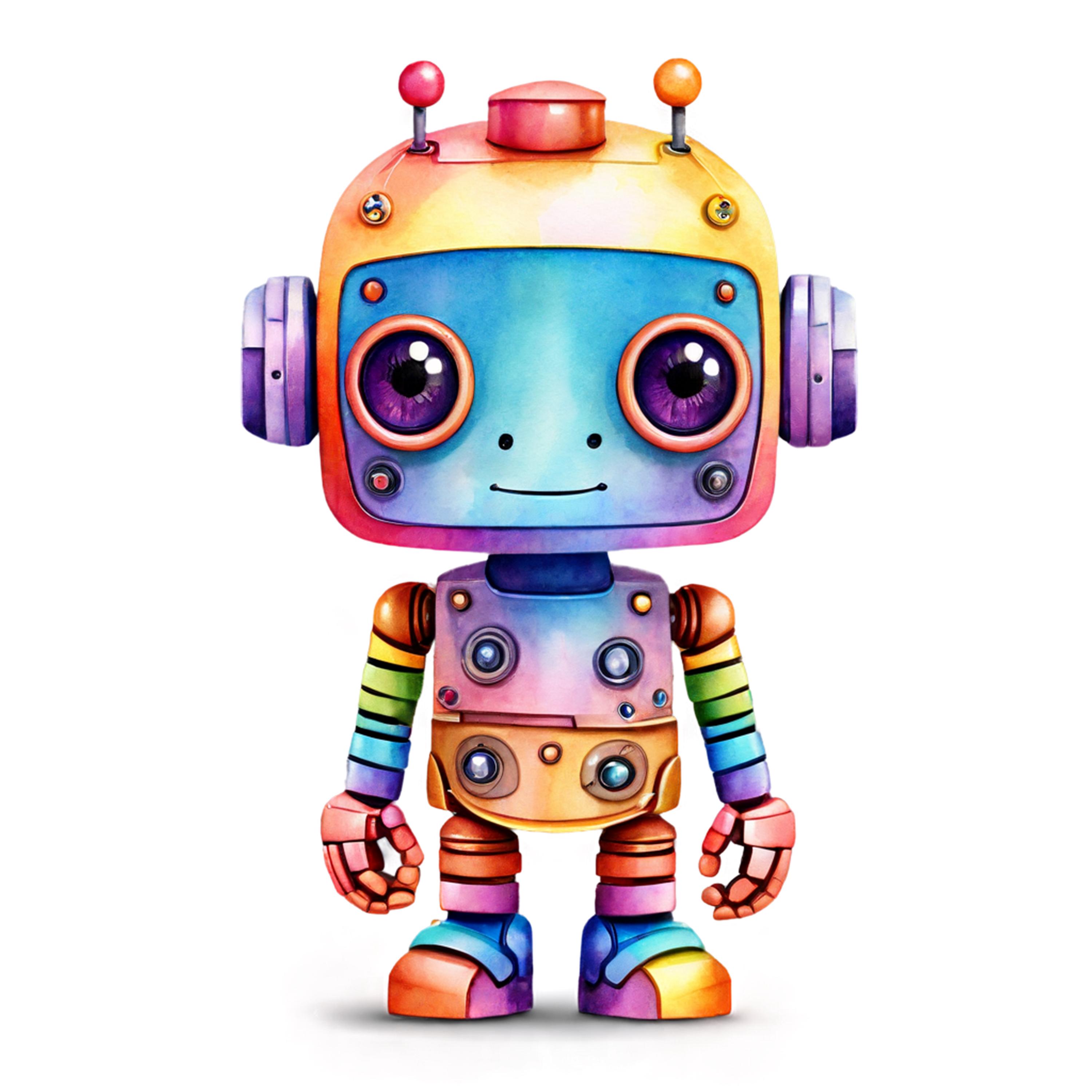 Rainbow Robot Clipart Bundle - 30 PNG Watercolour Robots for ...