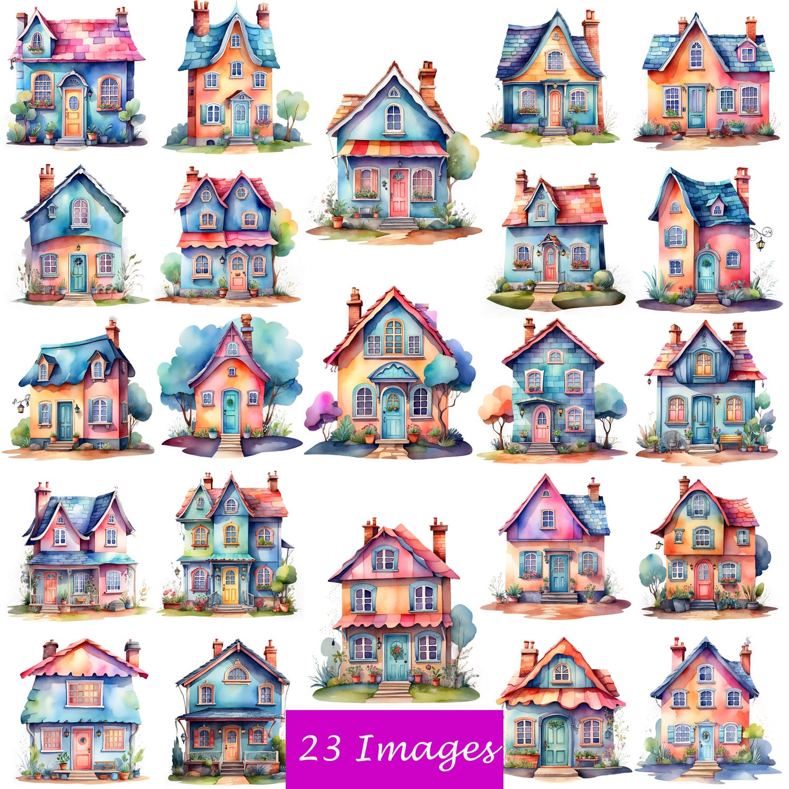 23 PNG Watercolour Cute Fun Rainbow Pastel Colourful House Home, Home ...