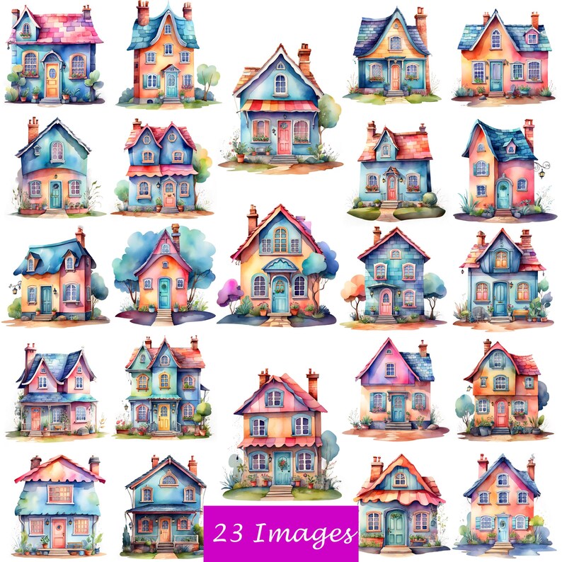 23 PNG Watercolour Cute Fun Rainbow Pastel Colourful House Home, Home ...