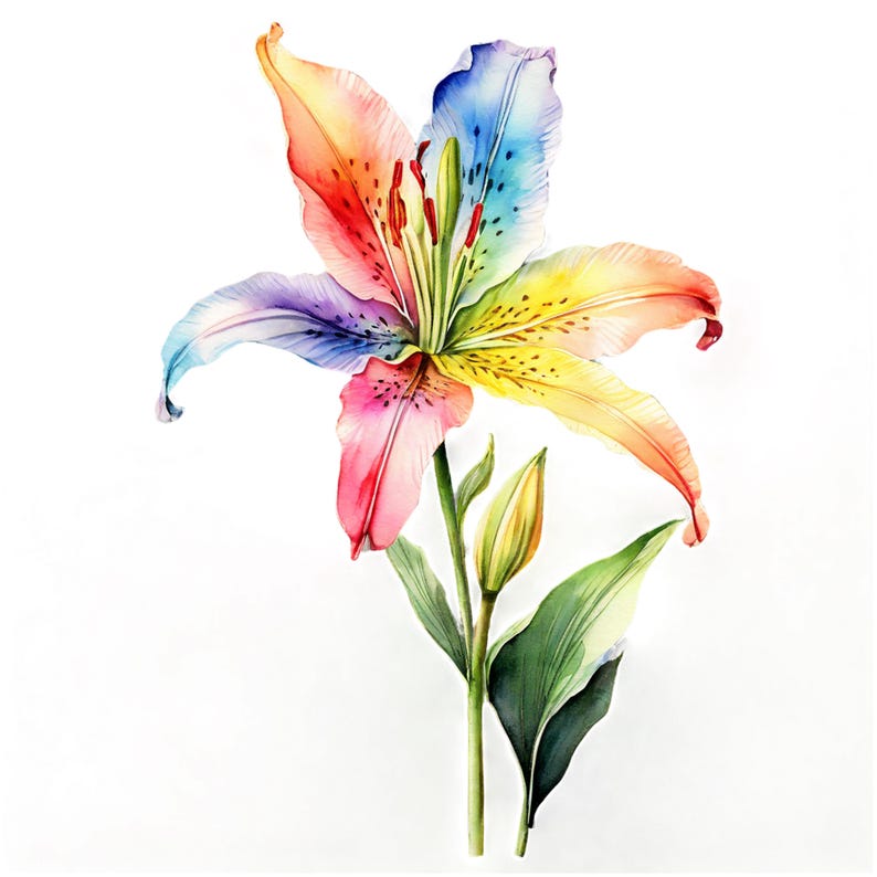 18 PNG Watercolour Beautiful Rainbow Coloured Flowers Clipart, Clipart ...