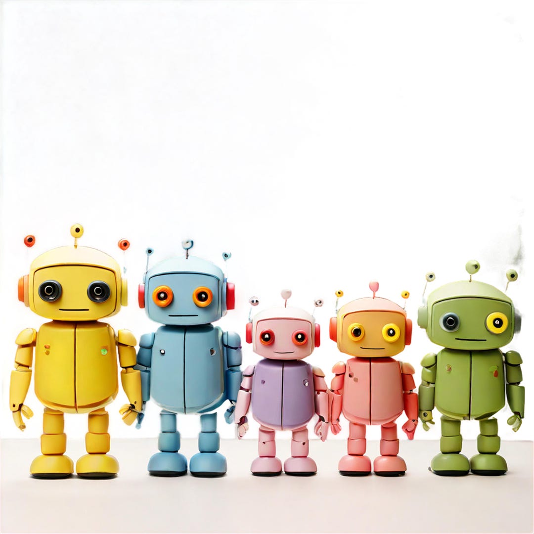 22 PNG Watercolour Cute Fun Colourful Family of Robots Clipart, Robot ...