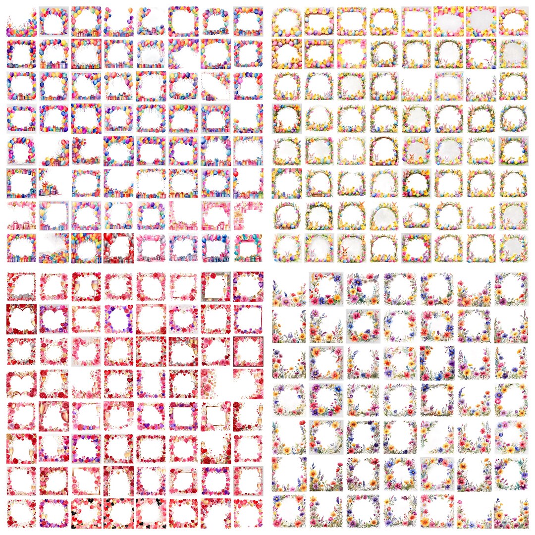 260 PNG Watercolour Page Border Clipart Bundle, Easter, Valentines ...